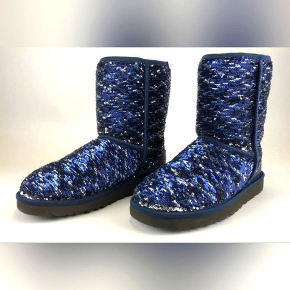 UGG | Shoes | Ugg Short Classic Sheepboots Blue And Silver Sequins ...